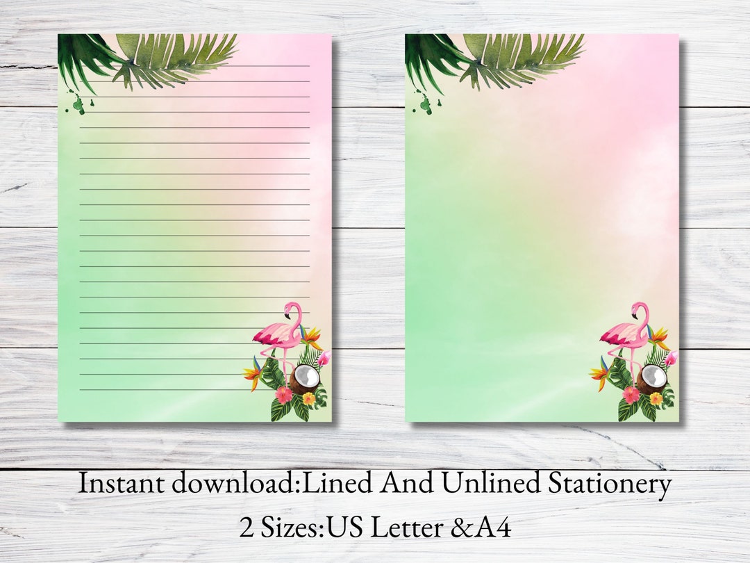 Pink Flamingo Stationery: Tropical Letter Writing Paper (digital ...
