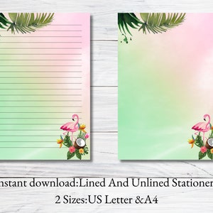 Pink Flamingo Stationery: Tropical Letter Writing Paper (digital ...