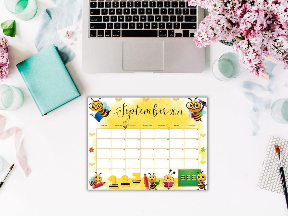 EDITABLE September 2024 Calendar, Back to School Planner With Cute Bees ...