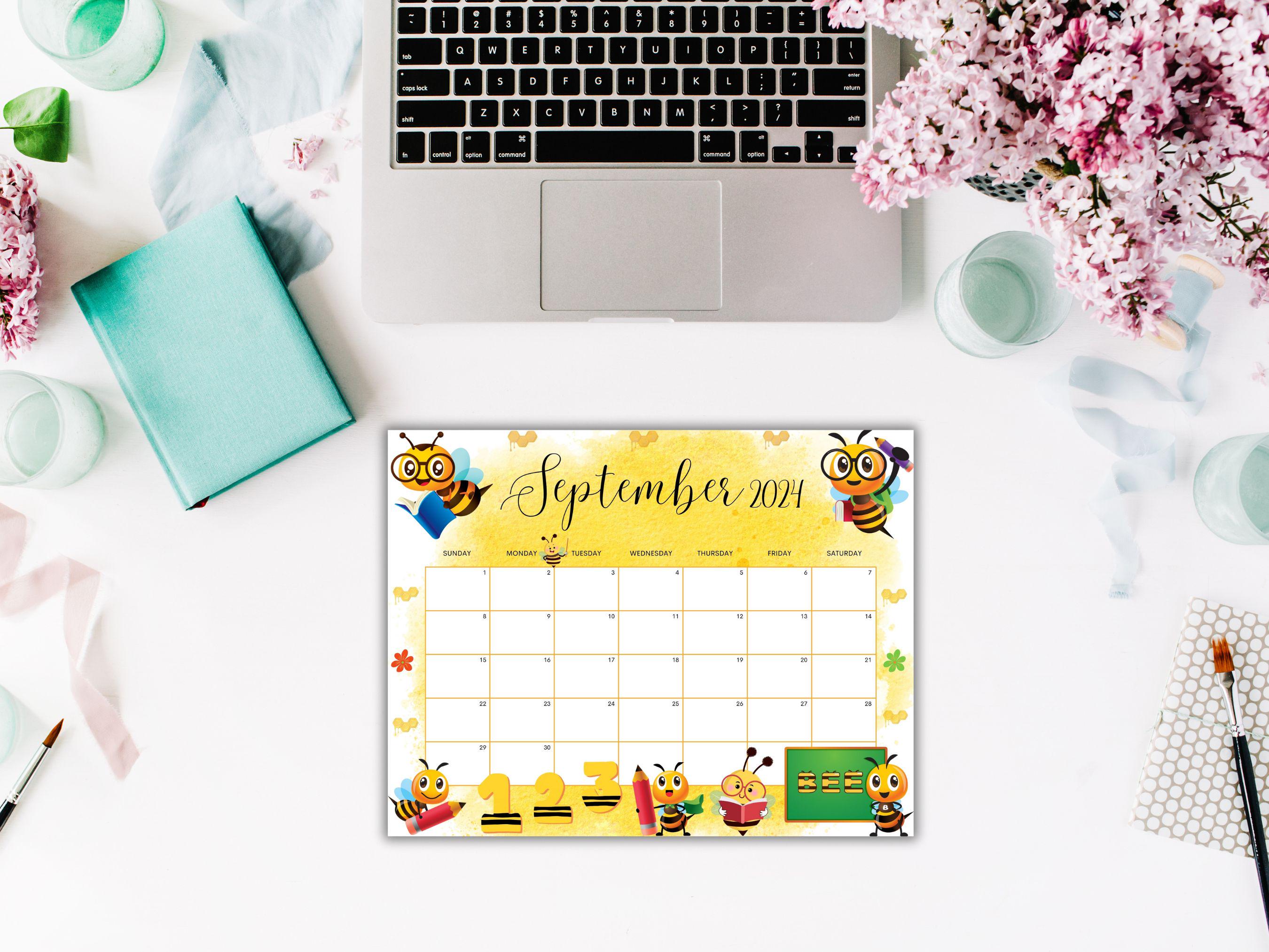 EDITABLE September 2024 Calendar, Back to School Planner With Cute Bees ...