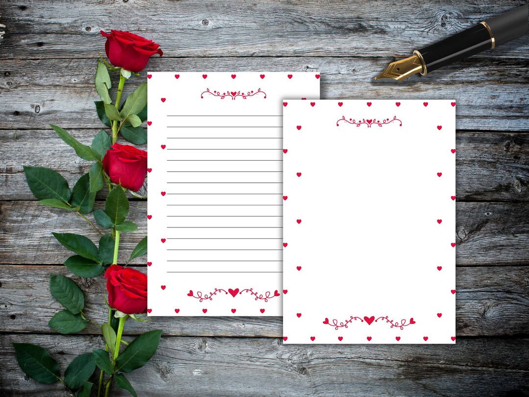 Valentine's Day Letter Writing Paper, Digital Download, Floating Heart ...