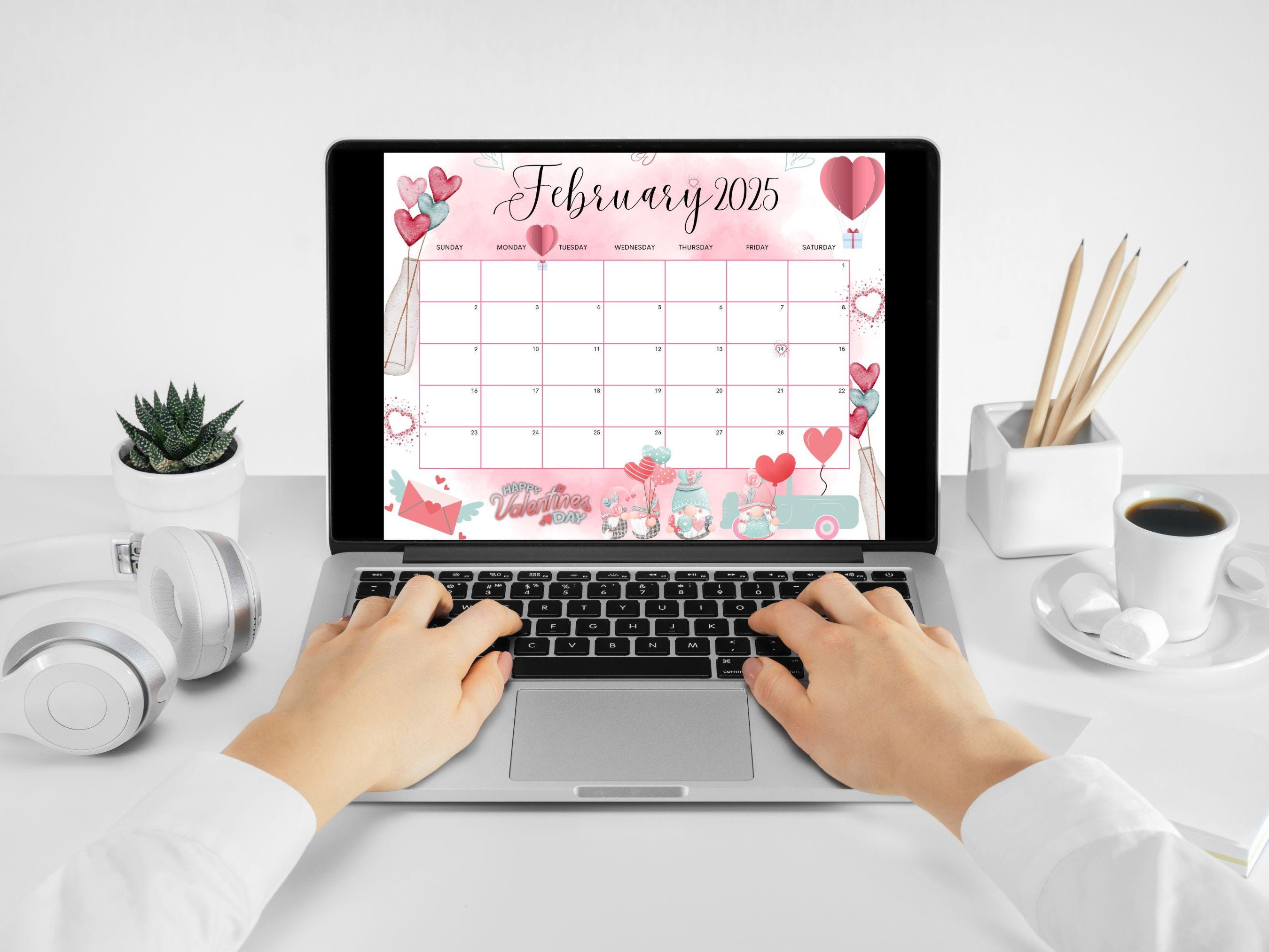 EDITABLE February 2025 Calendar, Sweet Valentine 2025 With Cute Gnomes ...