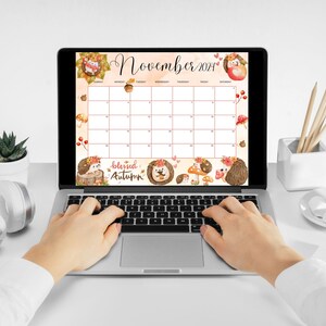 EDITABLE November 2024 Calendar, Beautiful Autumn With Cute Hedgehog ...