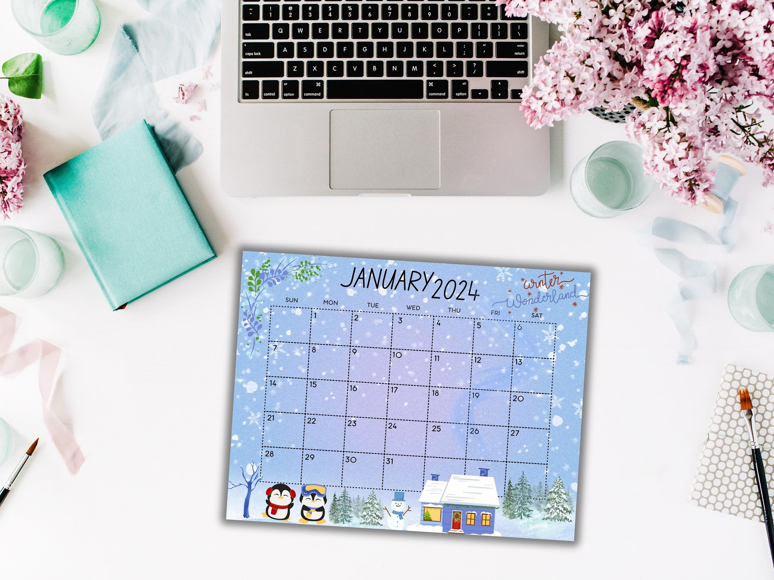 Editable January Calendar 2024, Printable Wall Calendar 2024, Cute ...