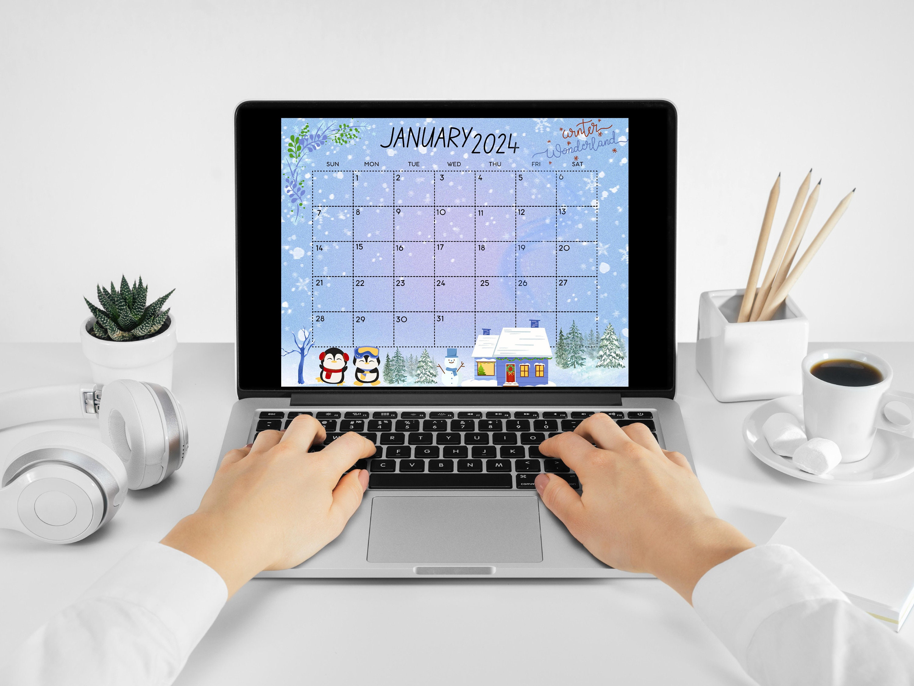 Editable January Calendar 2024, Printable Wall Calendar 2024, Cute ...