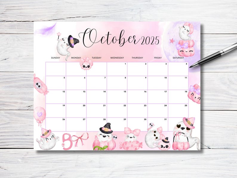 Editable October 2025 Calendar, Spooky Halloween W/ Cute Ghosts ...