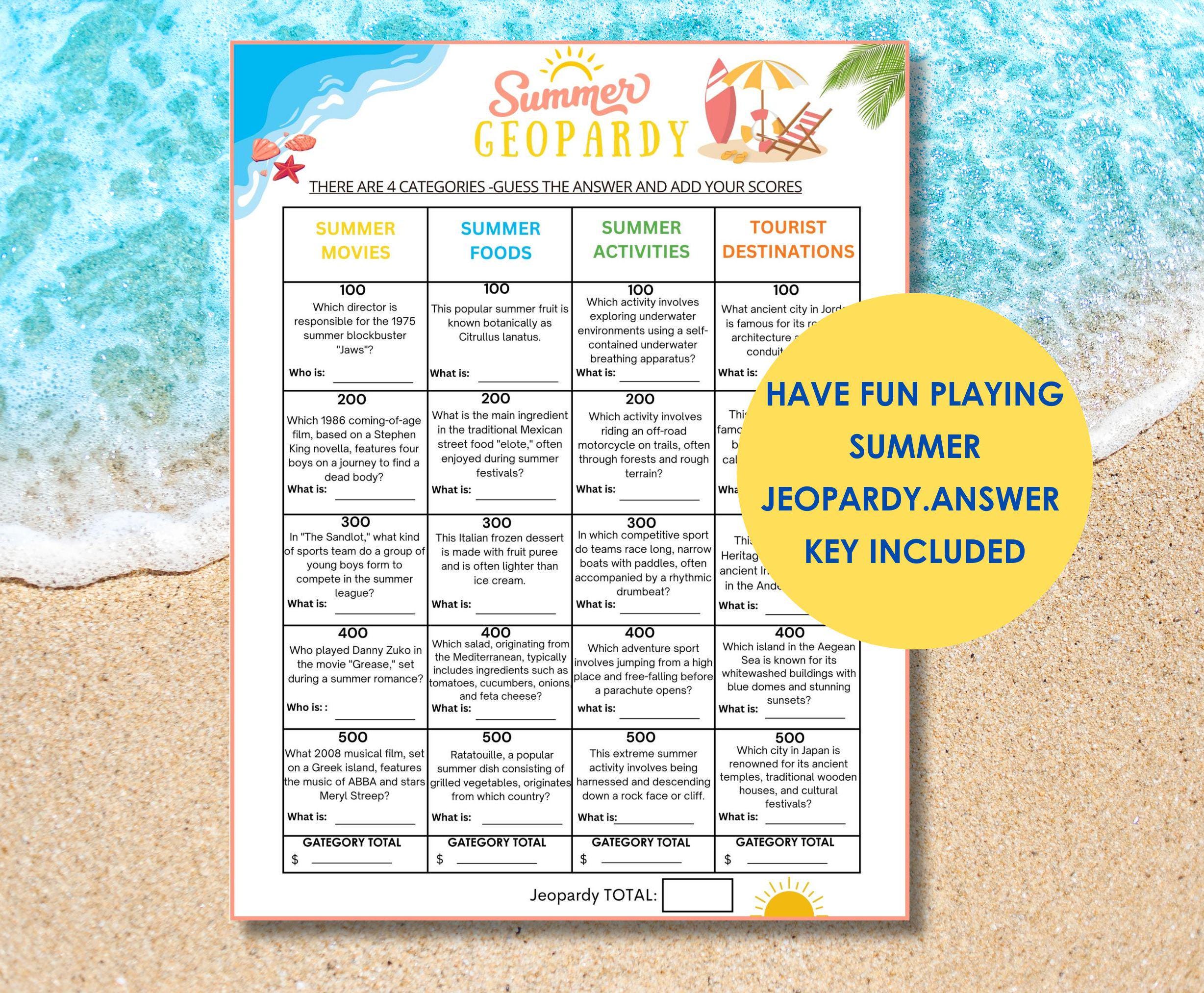 Summer Fun Jeopardy Game: Family Trivia Activity (PDF) - Etsy