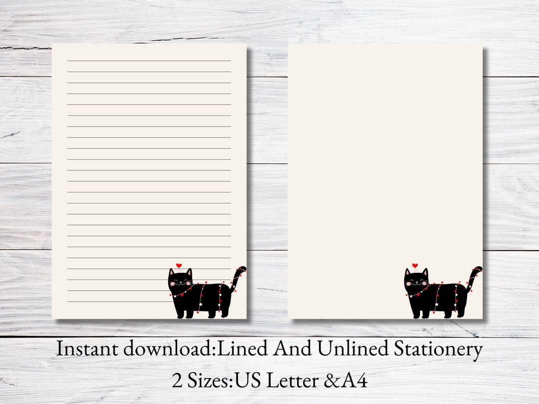 Valentines Day Cat Printable Stationery Cute Animal Stationary Pet ...