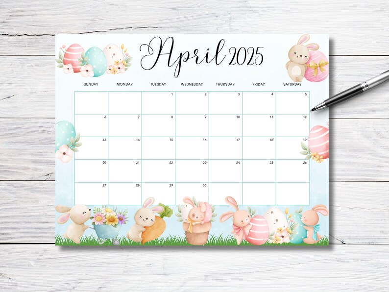 Editable April 2025 Calendar With an Easter Background, Happy Easter ...