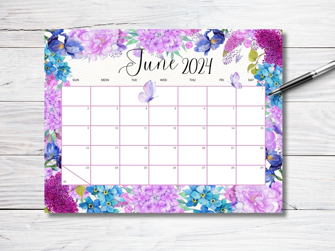 EDITABLE June 2024 Calendar, Beautiful Spring Wall Calendar, 2024 ...