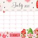 EDITABLE July 2024 Calendar, Cute Gnomes W/sweet & Colorful Watermelon ...