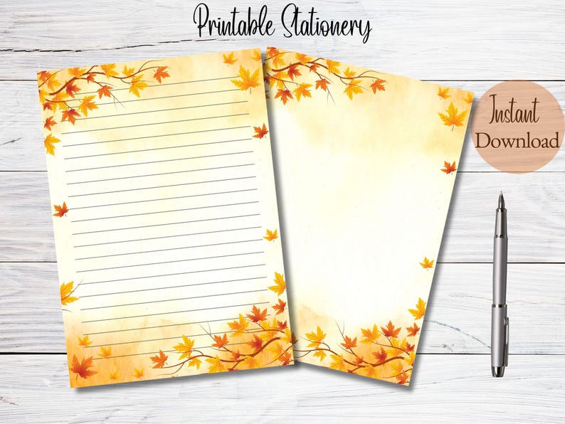 Fall Leaf Corner Printable Stationery Autumn Leaves Stationery Woodland ...