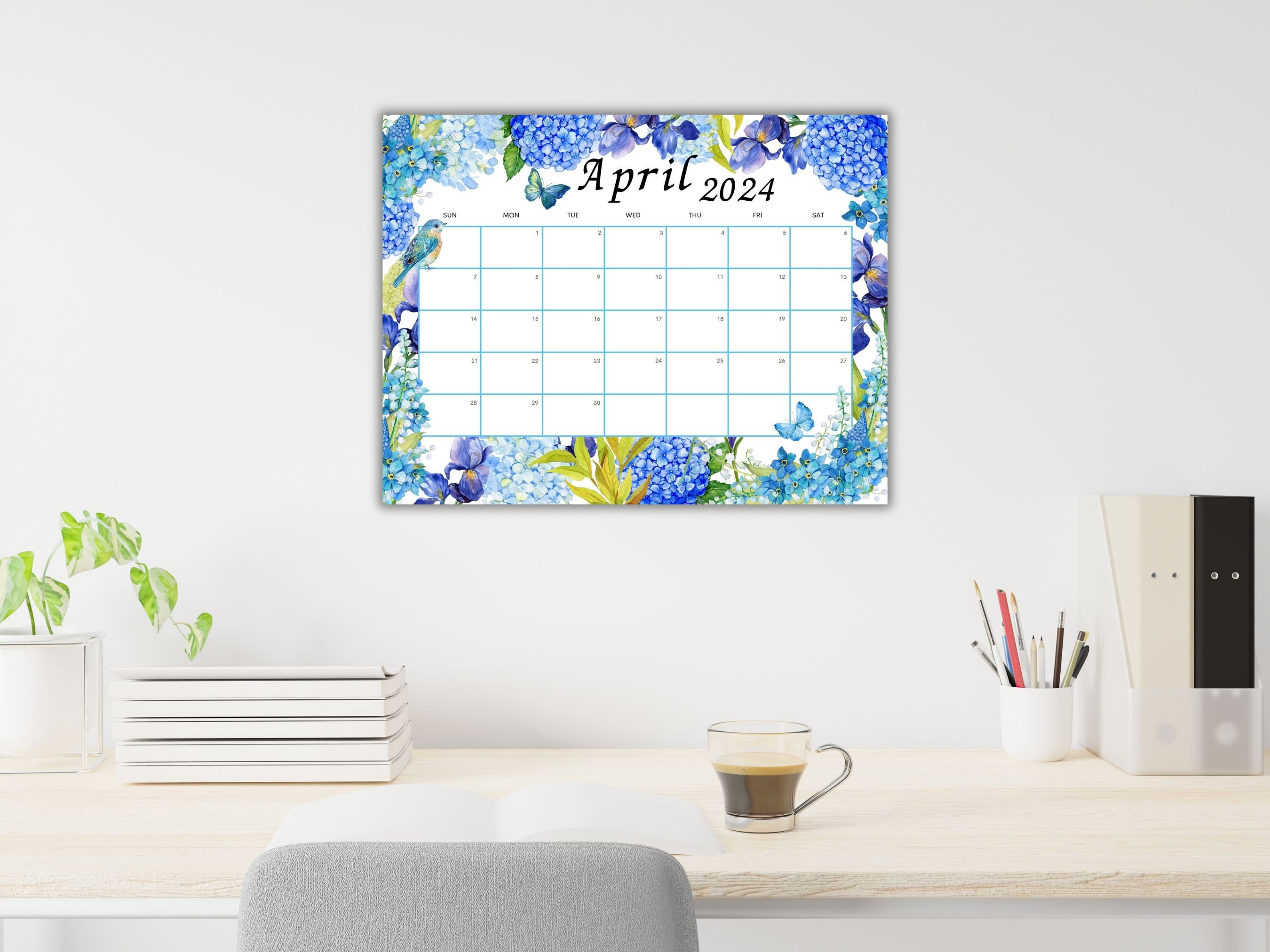 EDITABLE April 2024 Calendar, Beautiful Spring Wall Calendar, 2024 ...