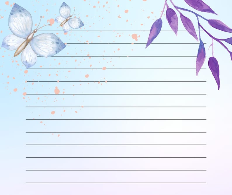 Purple Butterfly Printable Stationery, Leaf Writing Paper ,wildlife ...