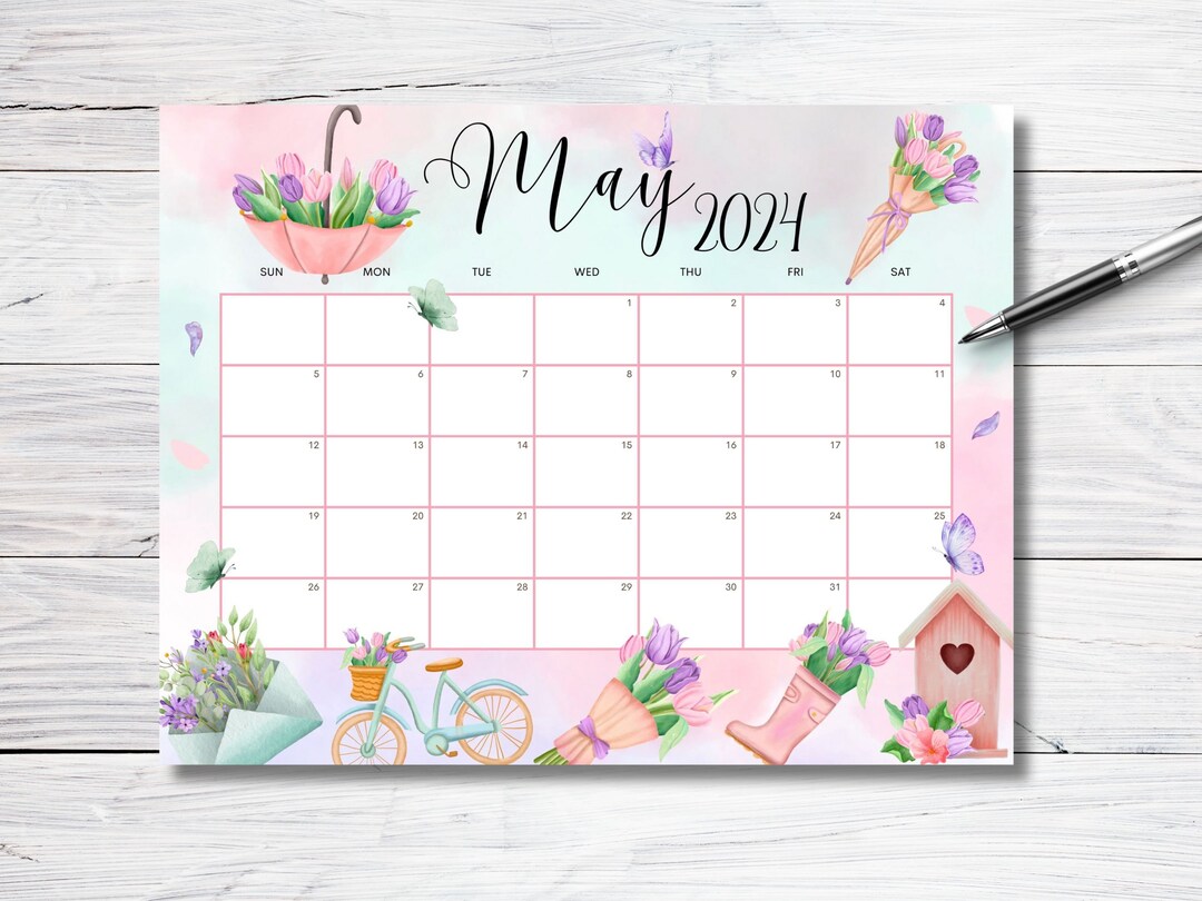 EDITABLE May 2024 Calendar, Watercolor Garden Spring Vibe, Mother's Day ...