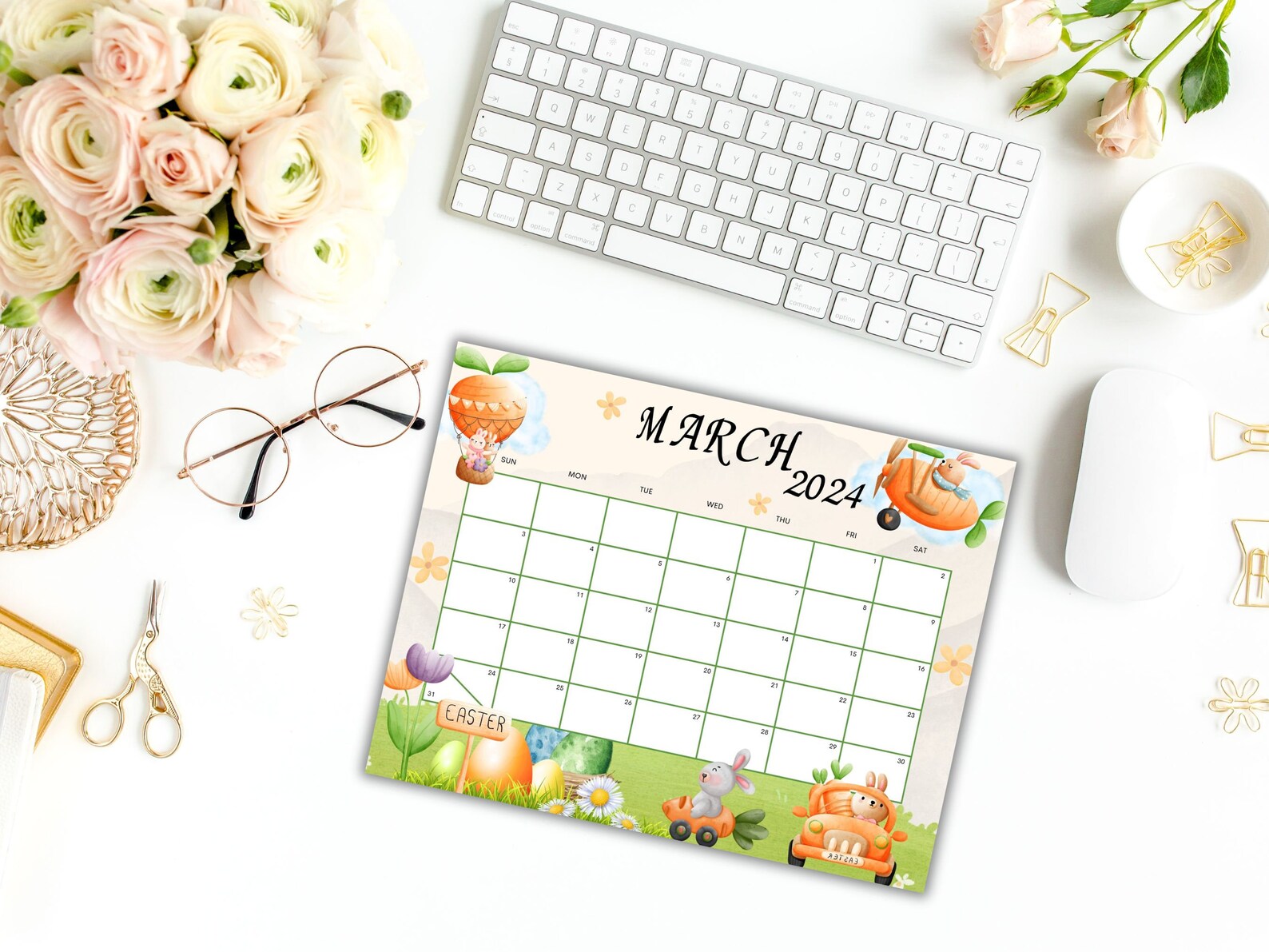 Editable March 2024 Calendar With an Easter Background, Happy Easter ...