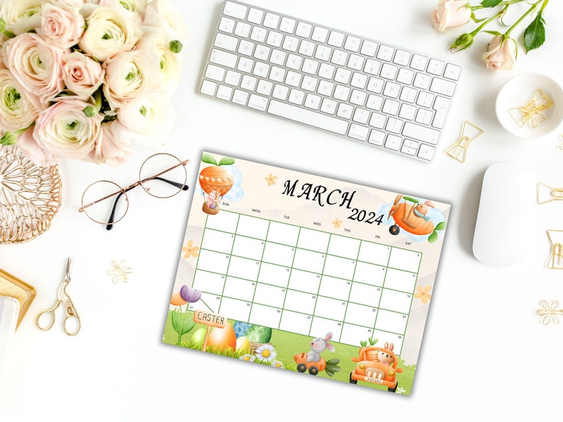 Editable March 2024 Calendar With an Easter Background, Happy Easter ...