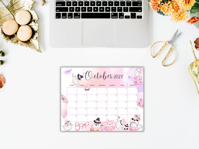Editable October 2024 Calendar, Spooky Halloween W/ Cute Ghosts ...