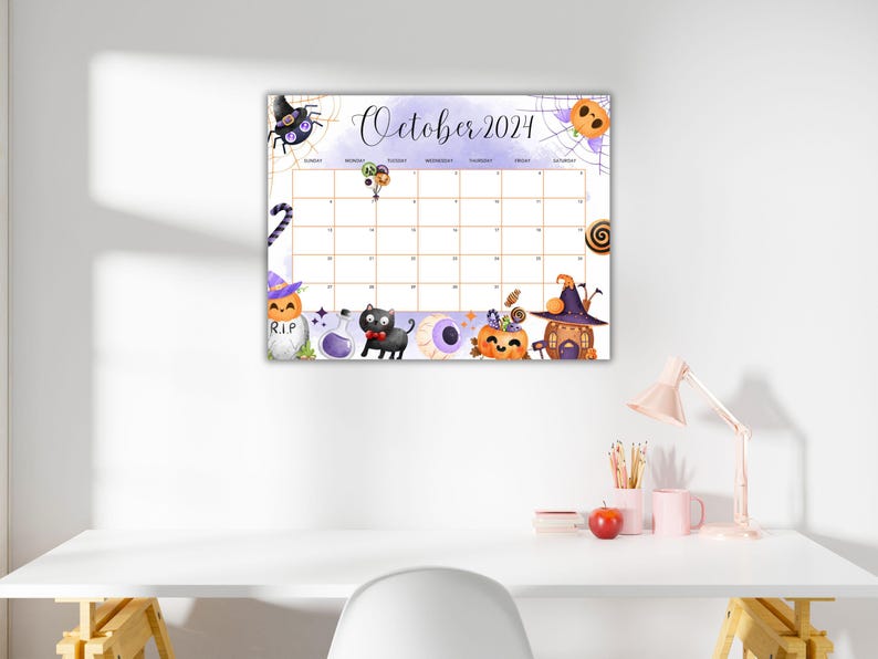 EDITABLE October 2024 Calendar, Cute Spooky Halloween 2024 Planner ...