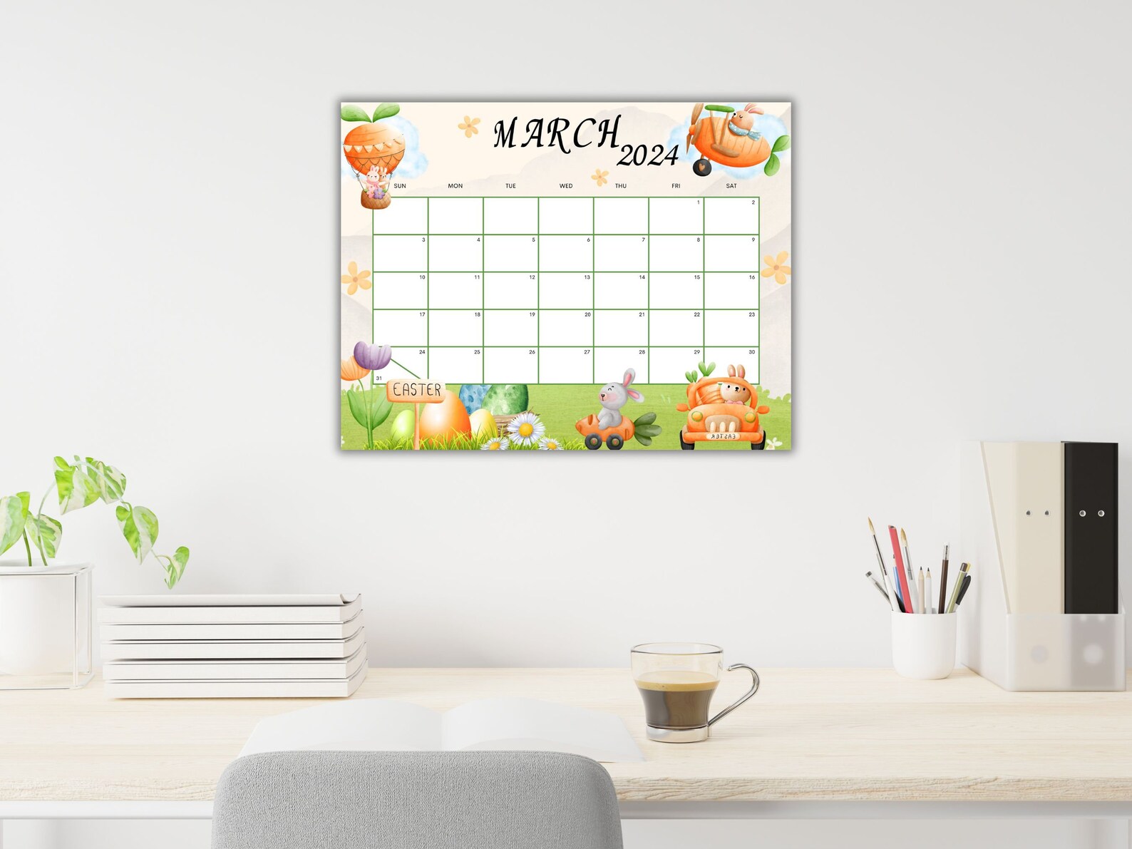 Editable March 2024 Calendar With an Easter Background, Happy Easter ...