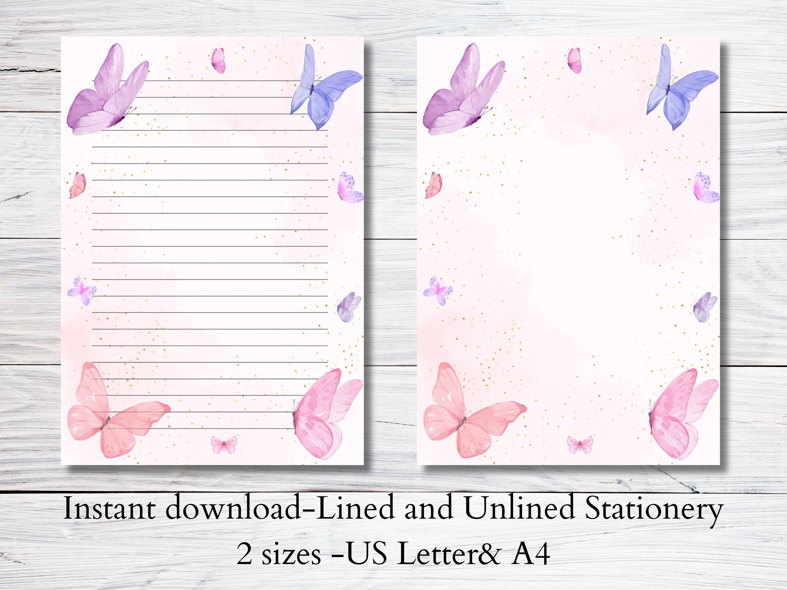 Butterfly Printable Stationery Coloful Stationary Nature Writing Paper ...