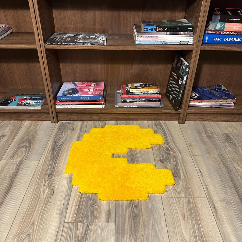 Pixel Pac-man Rug – Handmade Tufted Gamer Decor – Retro Arcade Carpet ...