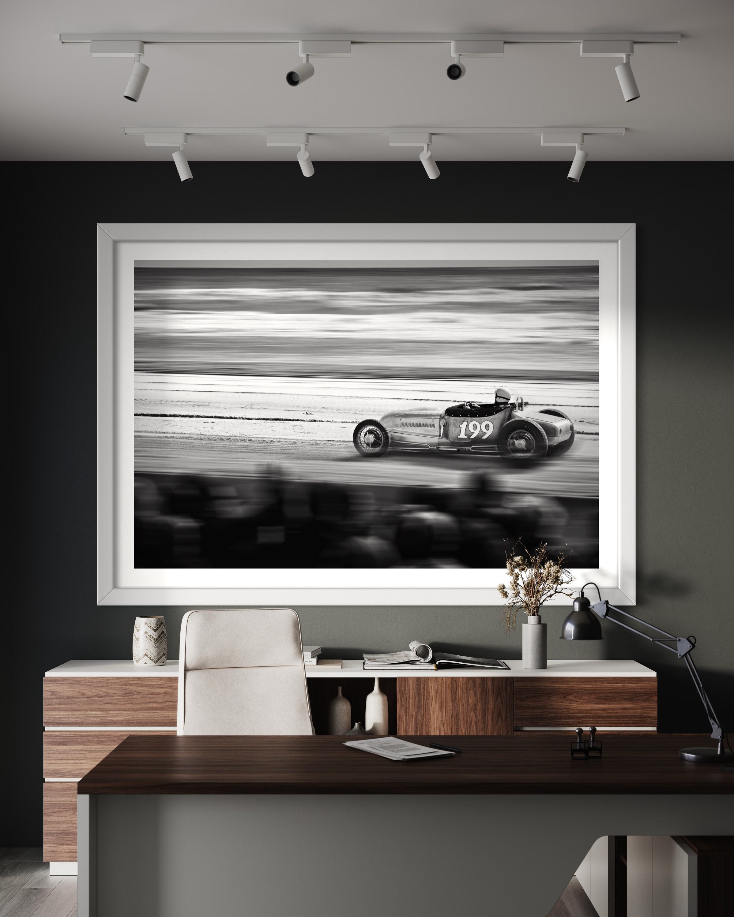 Beach Drag Race Art Print: Chrome Rat Rod 199 Amidst Ocean, Beach, Sand ...