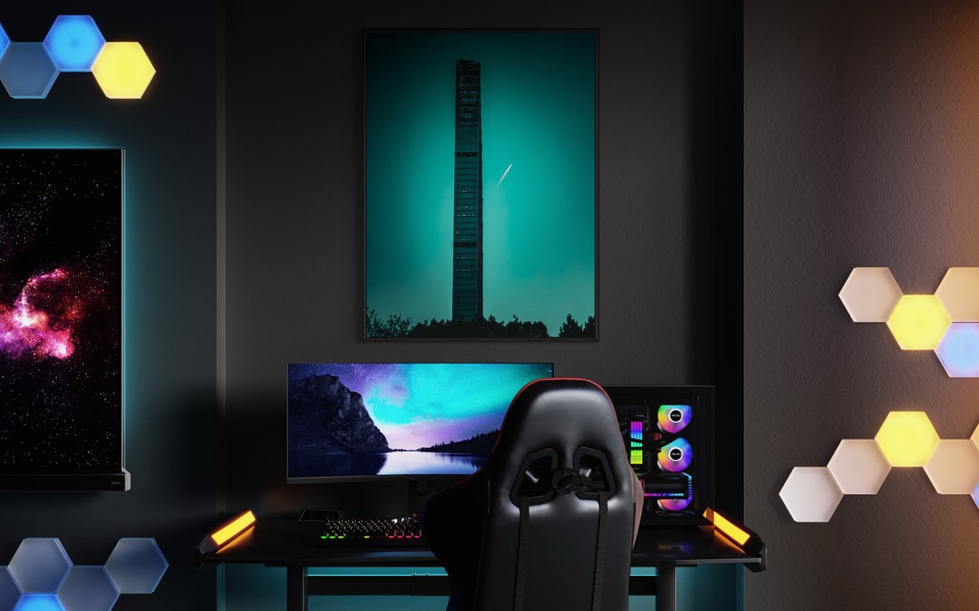 Modern Skyscraper Poster - Urban Architecture Print, Teal Skyline Photo ...