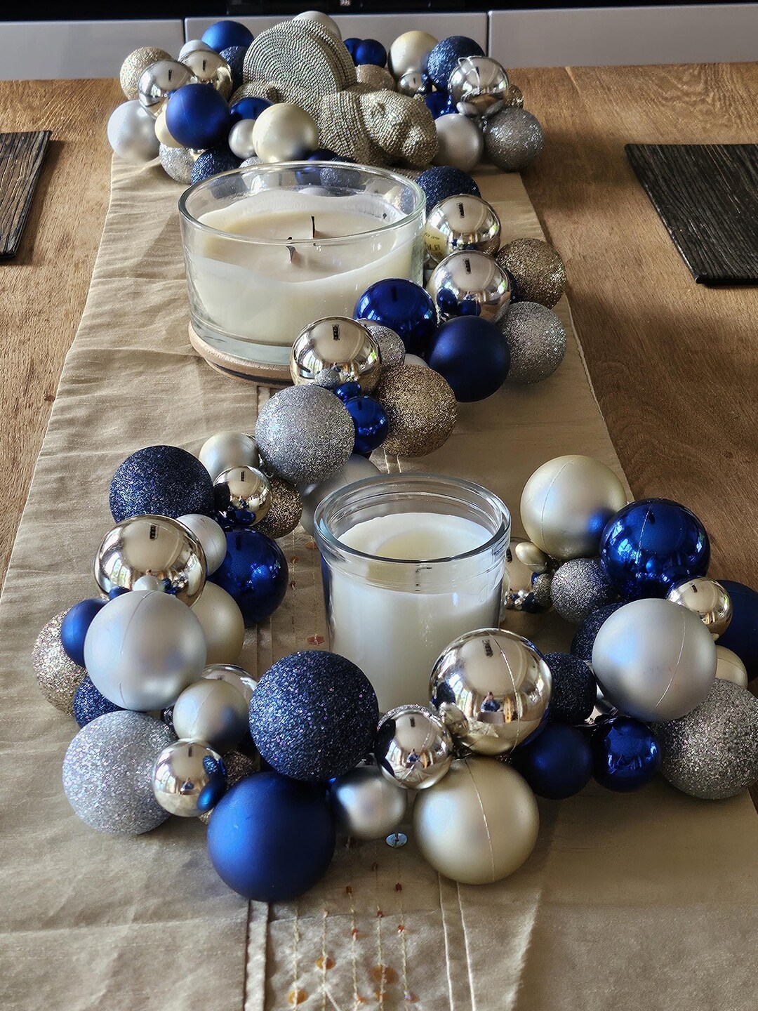 1.8m Navy Blue, Champagne & Silver Christmas Mixed Bauble Garland ...