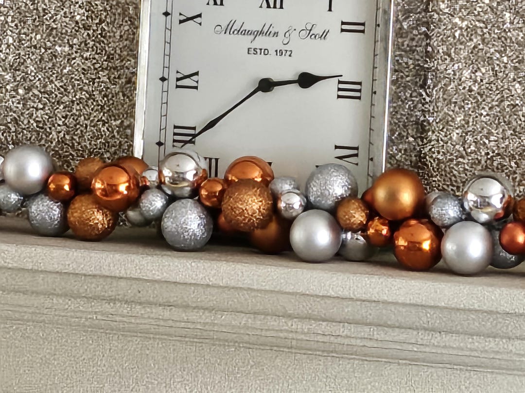 2.7m Burnt Orange and Silver Christmas Bauble Garland Festive Swag ...