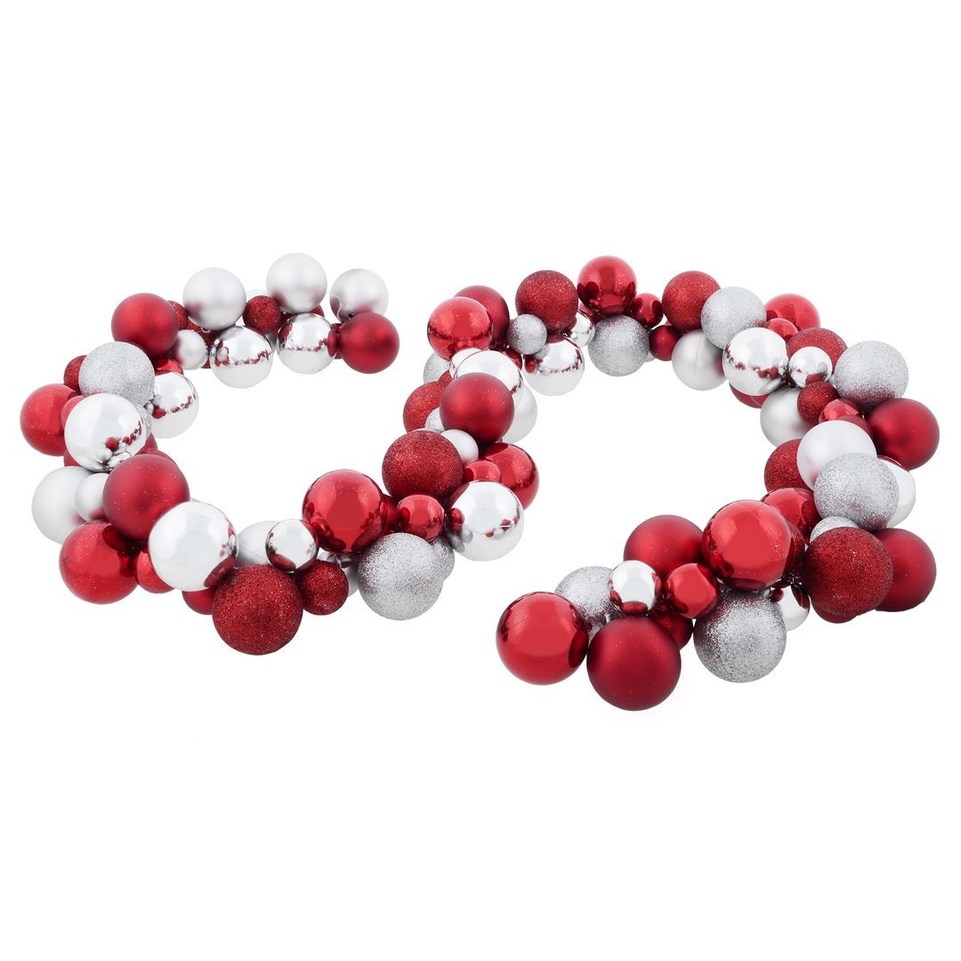 1.8m Red and Silver Christmas Mixed Bauble Garland Festive Swag 6ft ...