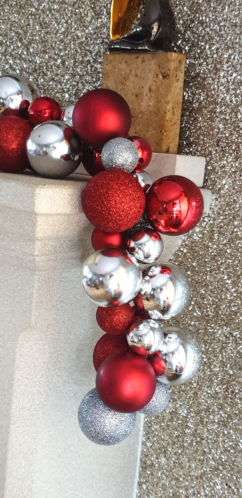 1.8m Red and Silver Christmas Mixed Bauble Garland Festive Swag 6ft ...