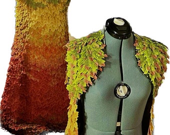 Fabric Leaf Cloak With Leather Leaves and Fungi Details Hip Length - Etsy