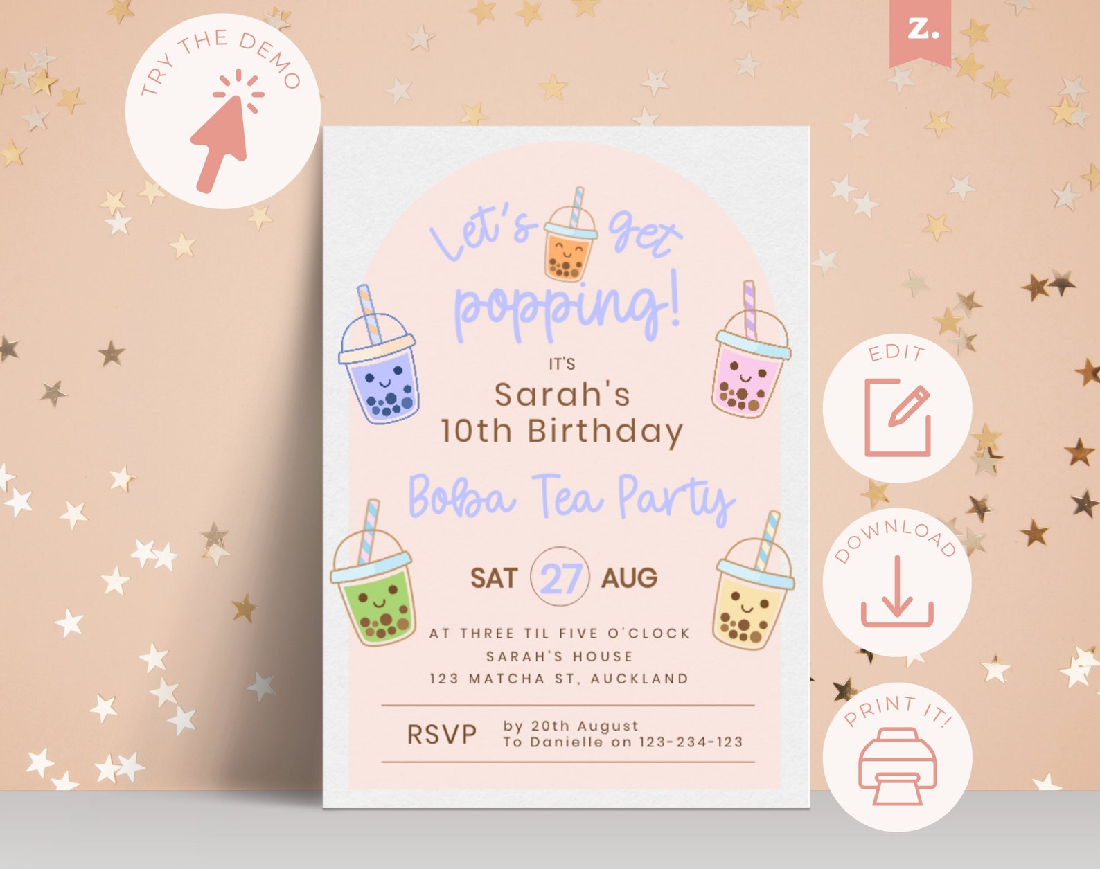 Boba Themed Birthday Party Invitation | INSTANT DOWNLOAD | Bubble Tea ...