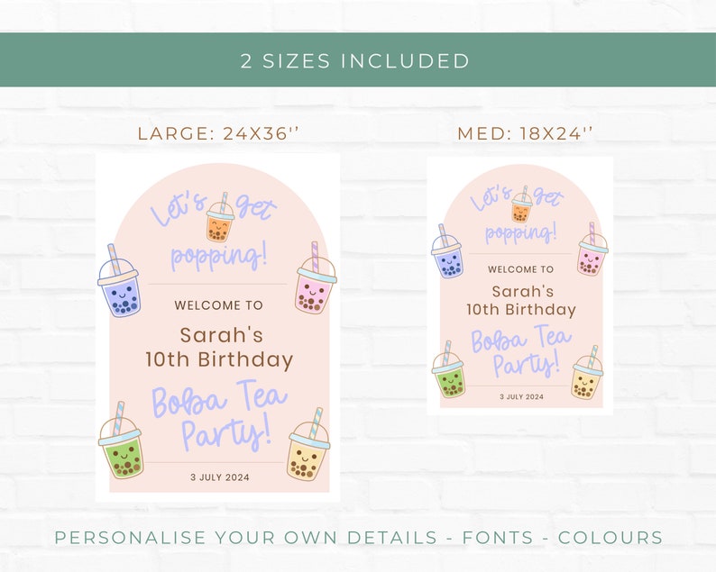 Boba Themed Birthday Party Welcome Sign | INSTANT DOWNLOAD | Bubble Tea ...
