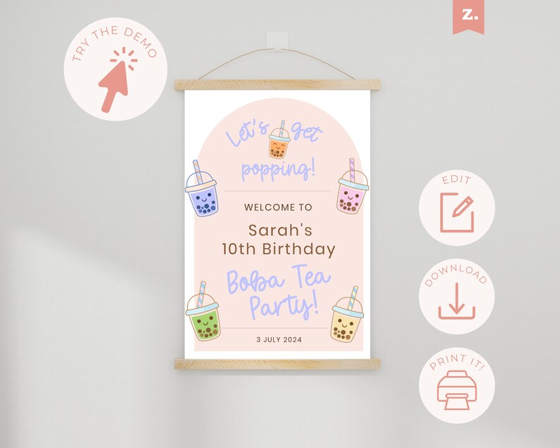 Boba Themed Birthday Party Welcome Sign | INSTANT DOWNLOAD | Bubble Tea ...