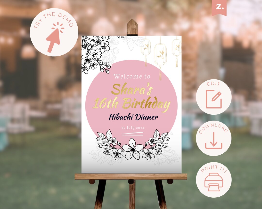 Japanese Birthday Welcome Sign | INSTANT DOWNLOAD | Hibachi Dinner ...