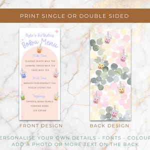 Boba Tea Birthday Drinks Menu Template | INSTANT DOWNLOAD | Bubble Tea ...