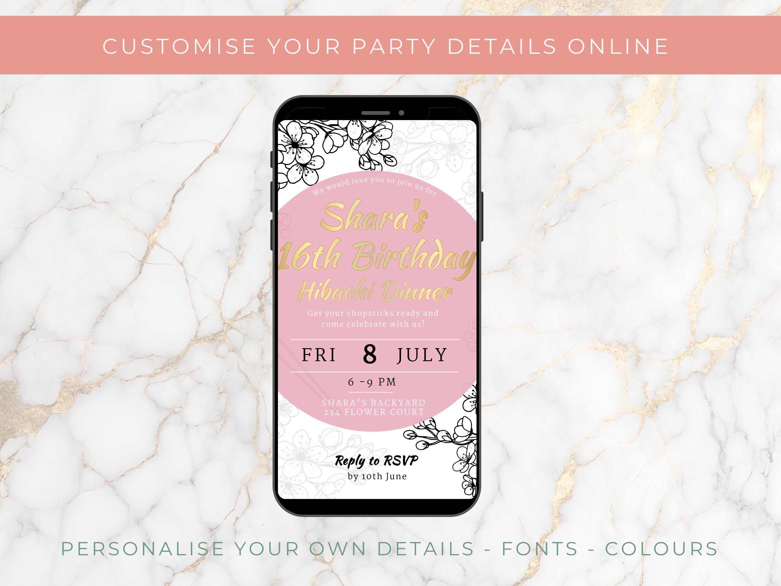 Japanese Hibachi Party Evite | INSTANT DOWNLOAD | Hibachi Birthday ...