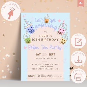Boba Tea Birthday Party Invitation | INSTANT DOWNLOAD | Bubble Tea ...