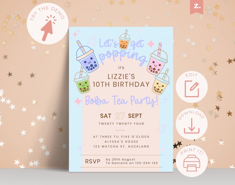 Boba Tea Birthday Party Invitation | INSTANT DOWNLOAD | Bubble Tea ...