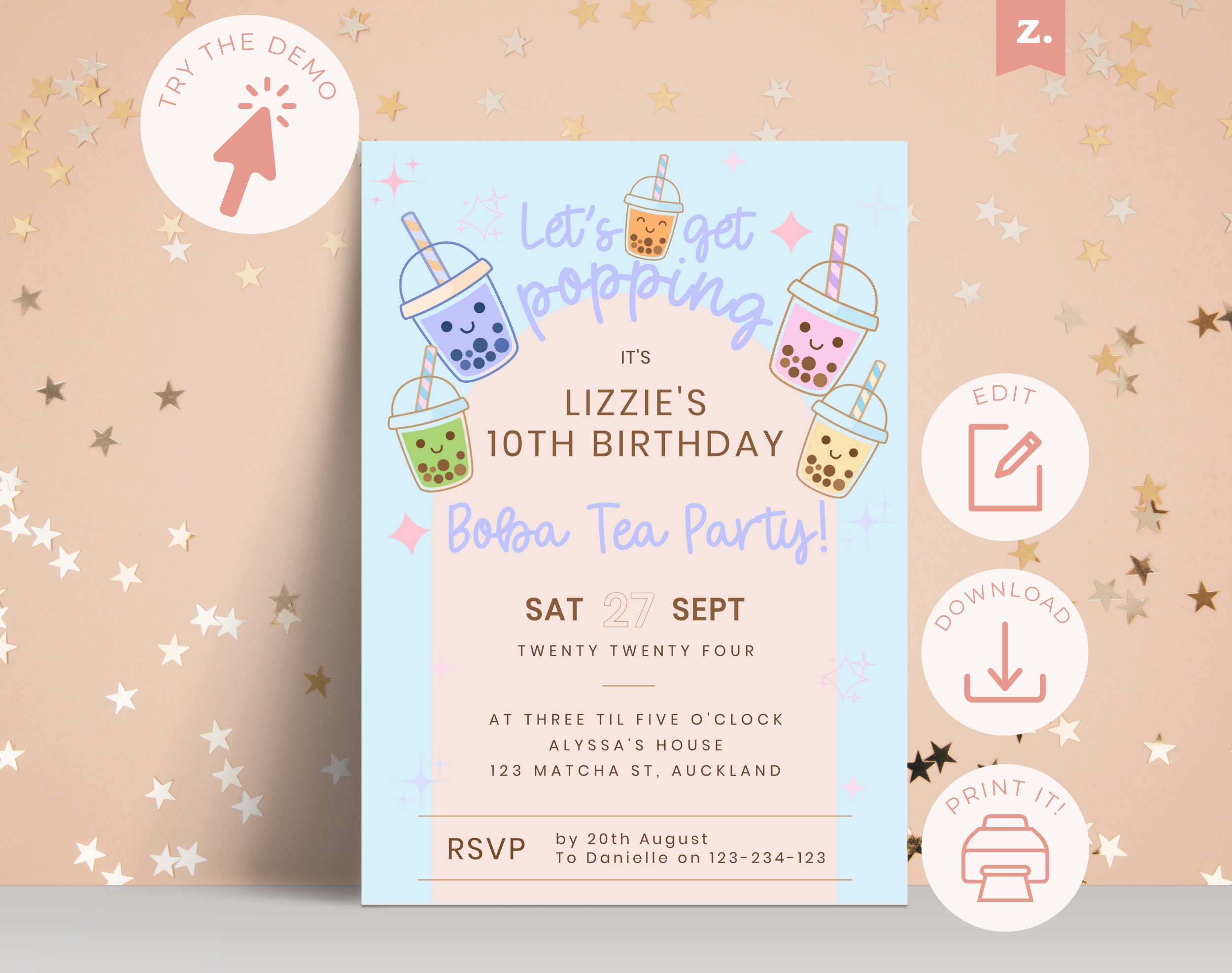 Boba Tea Birthday Party Invitation | INSTANT DOWNLOAD | Bubble Tea ...