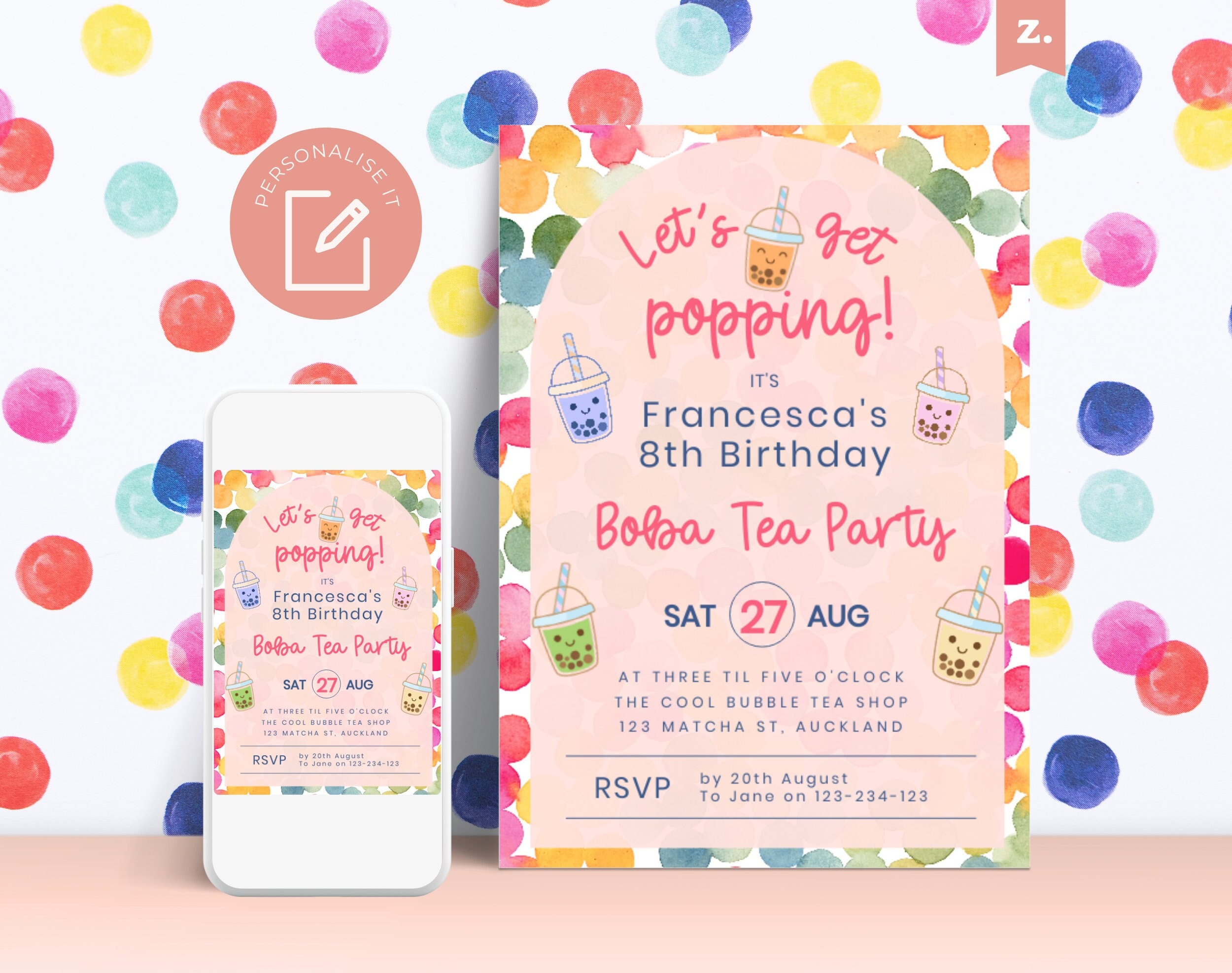 Boba Themed Birthday Party Invitation | INSTANT DOWNLOAD | Bubble Tea ...