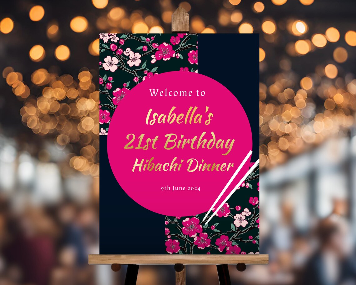 Pink Hibachi Birthday Welcome Sign | INSTANT DOWNLOAD | Hibachi Dinner ...