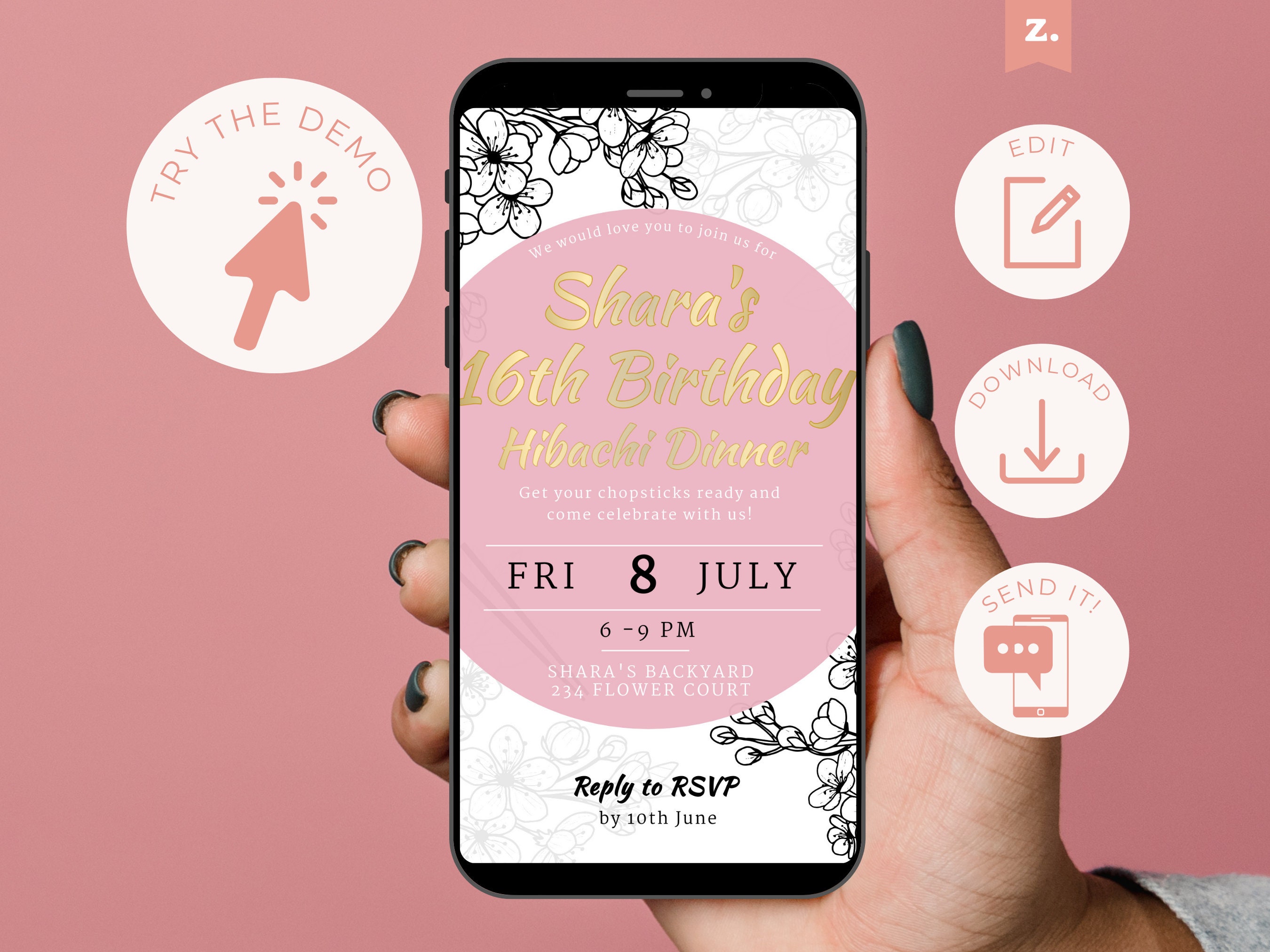 Japanese Hibachi Party Evite | INSTANT DOWNLOAD | Hibachi Birthday ...