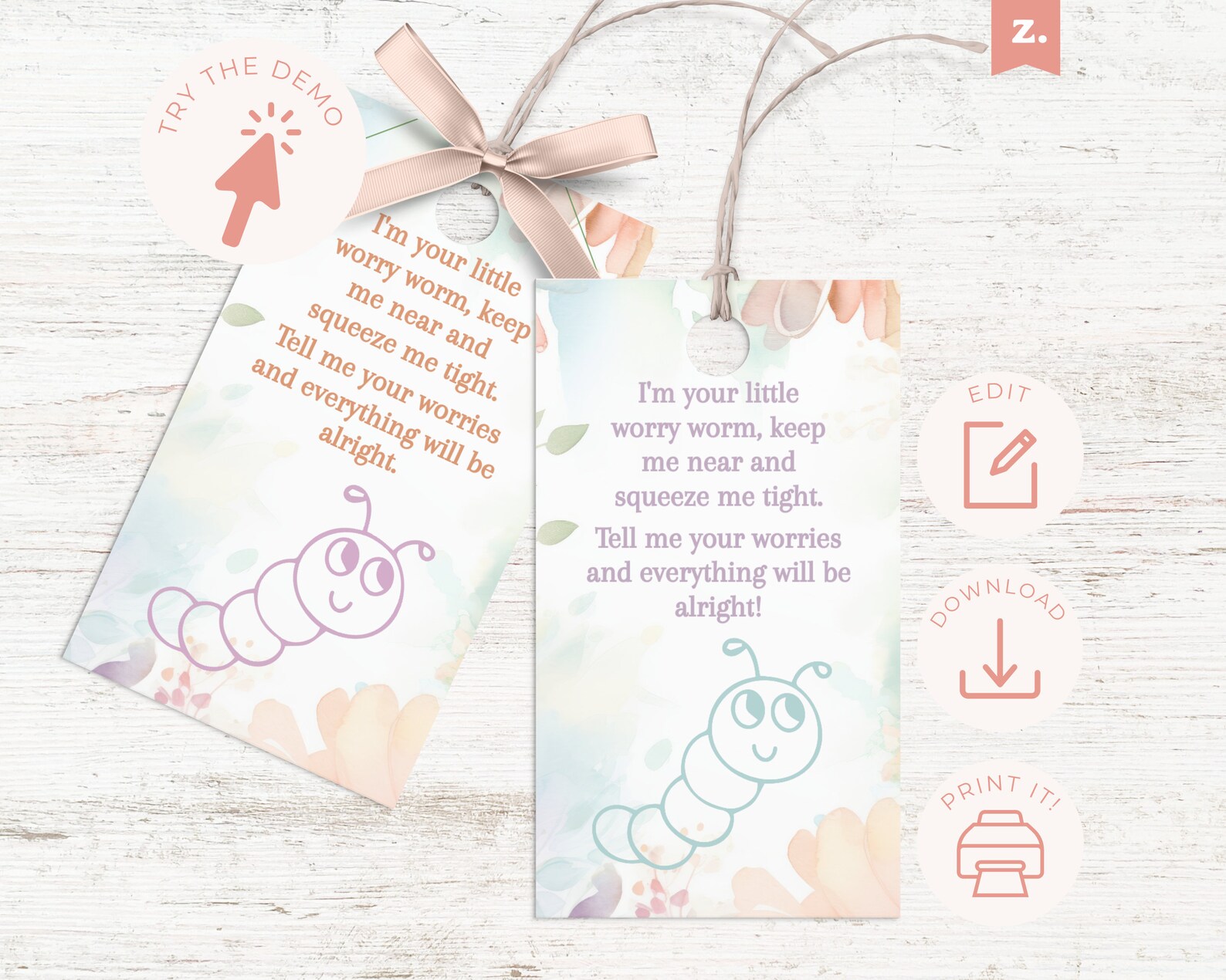 Printable Tag Worry Worm | INSTANT DOWNLOAD | Worry Worm Poem Tag ...