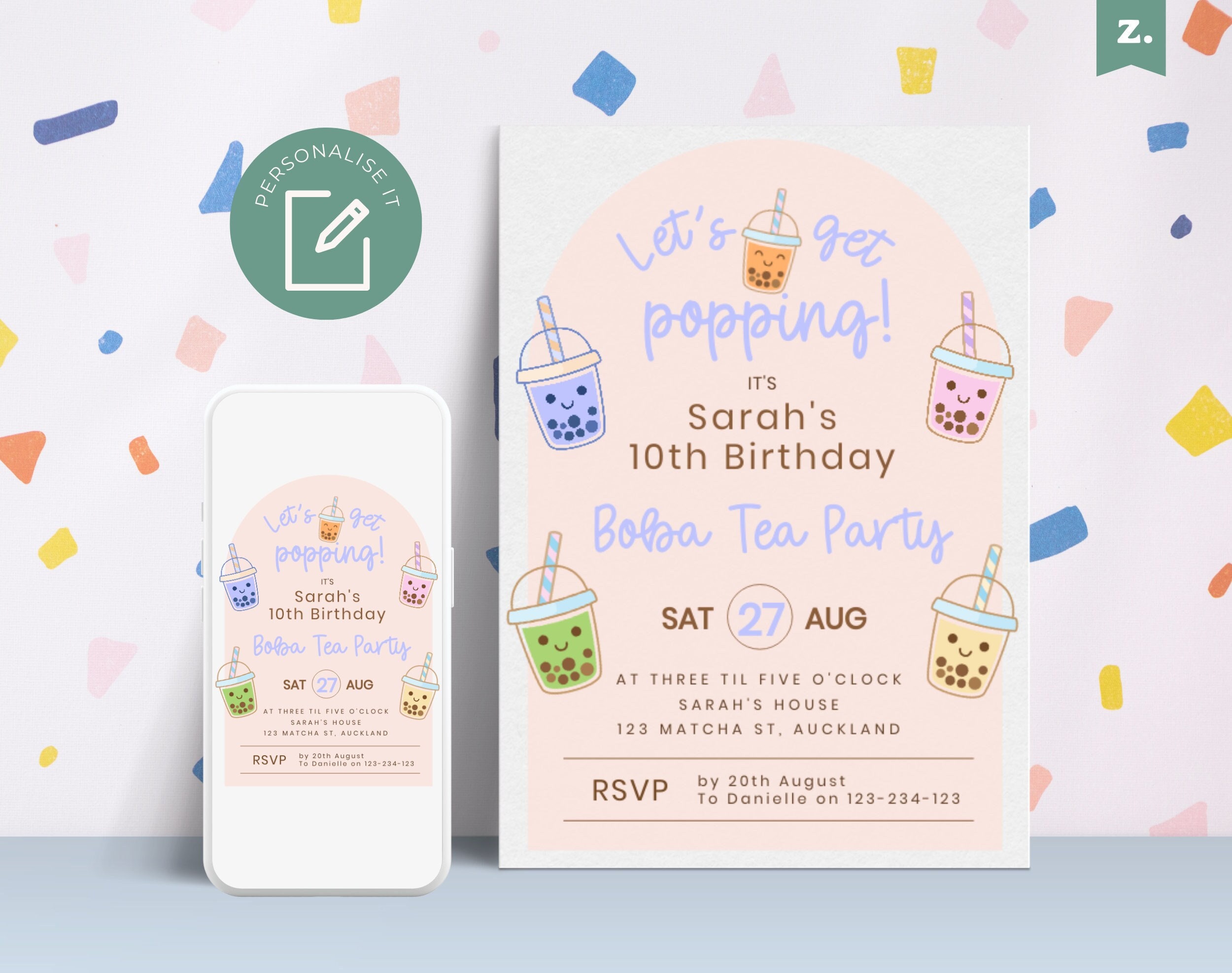 Boba Themed Birthday Party Invitation | INSTANT DOWNLOAD | Bubble Tea ...