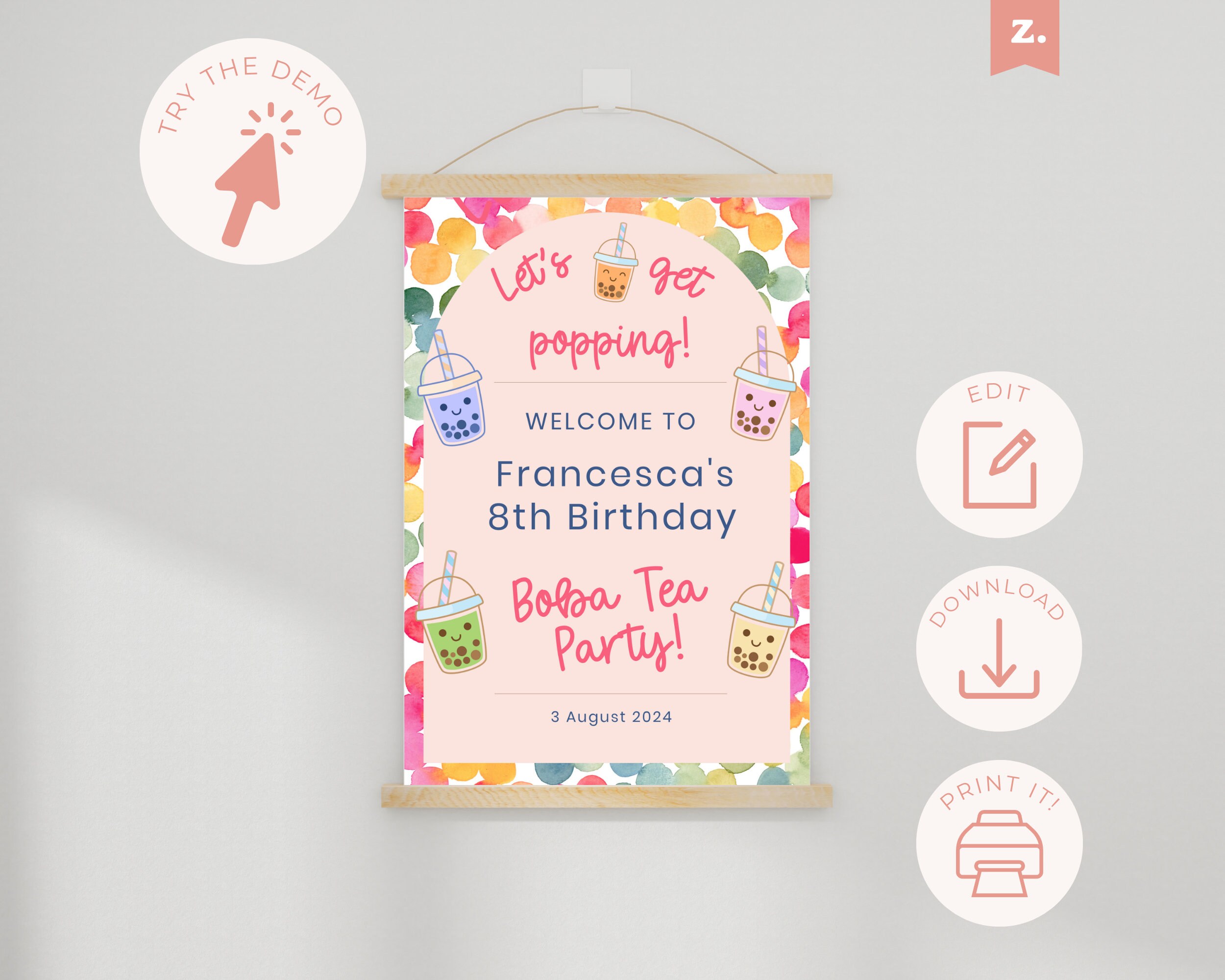 Boba Themed Birthday Party Welcome Sign | INSTANT DOWNLOAD | Bubble Tea ...