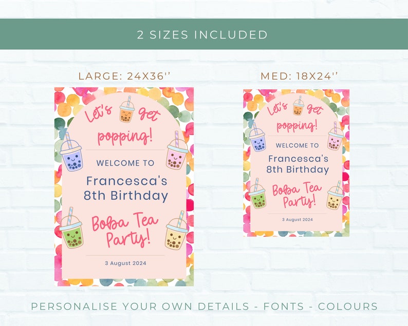 Boba Themed Birthday Party Welcome Sign | INSTANT DOWNLOAD | Bubble Tea ...