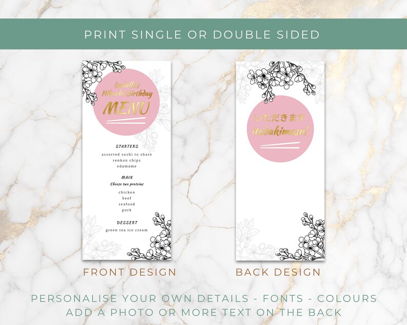 Sakura Birthday Menu | INSTANT DOWNLOAD | Hibachi Dinner Party Menu ...